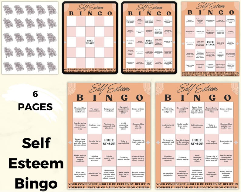 Self Esteem Bingo, Self Care Printable, Self Love Challenge, Love ...