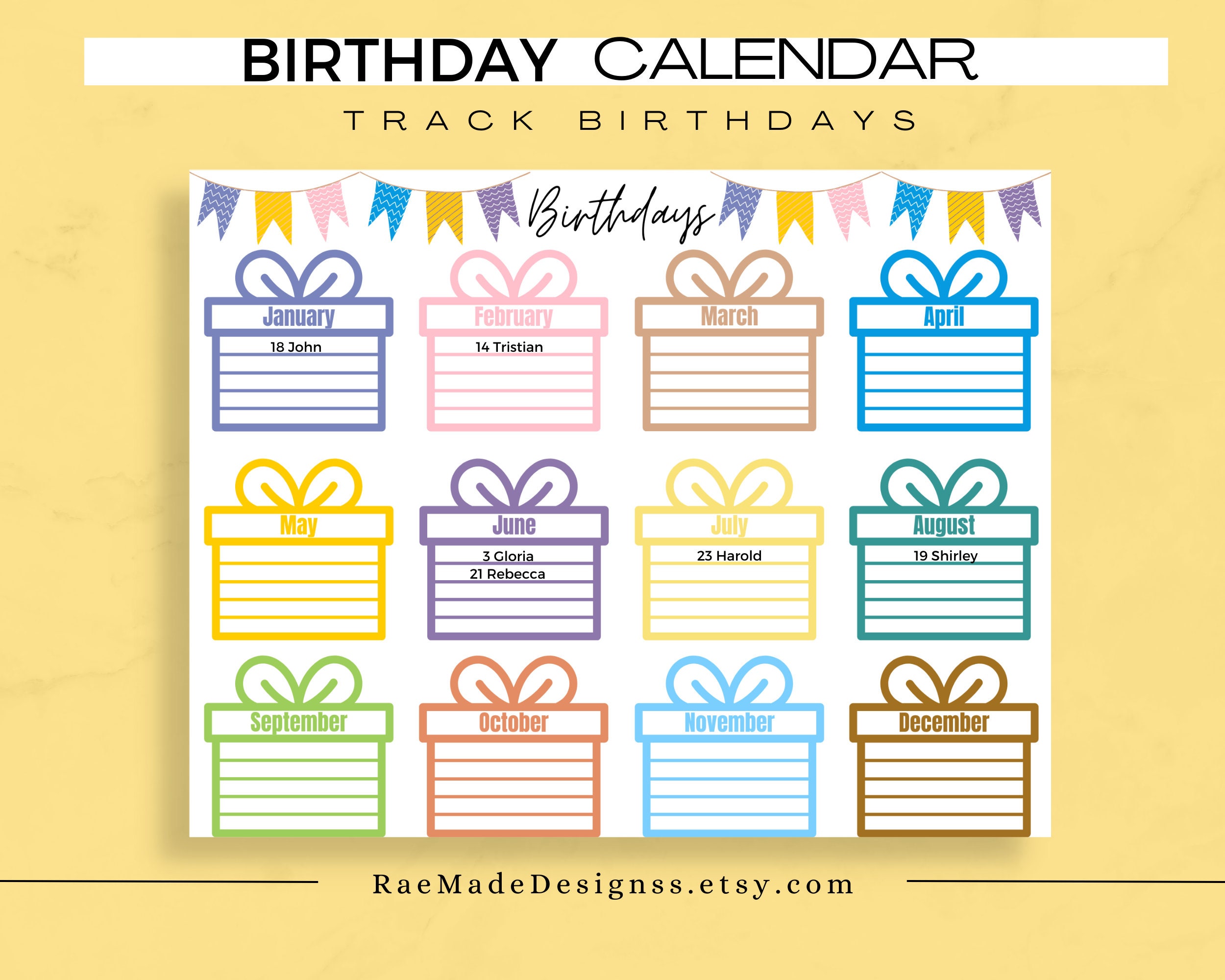 Birthday Printable PDF Calendar | A4 Editable Birthday List | Student ...