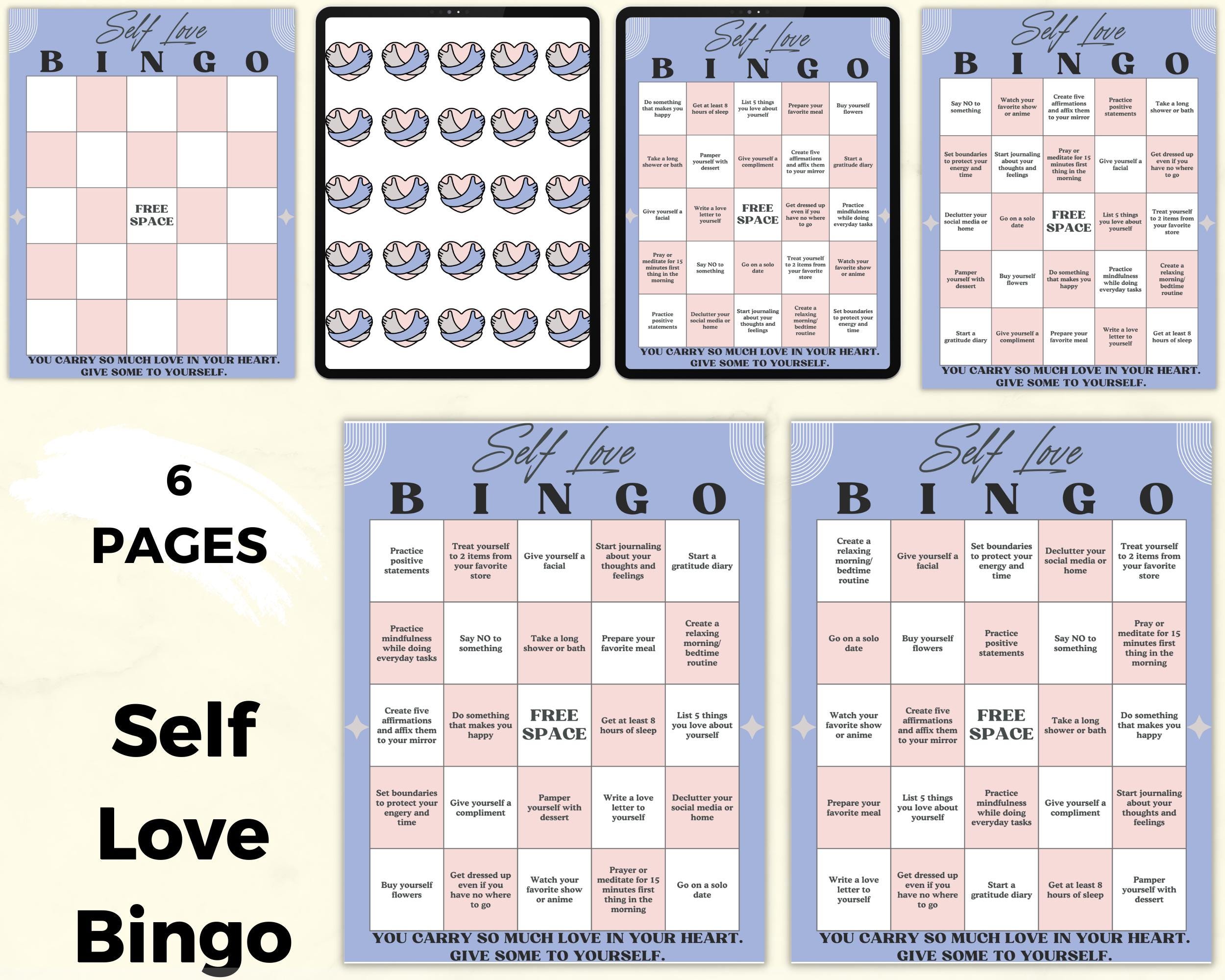 Self Love Bingo, Self Care Printable, Mental Health Game, Self Love ...