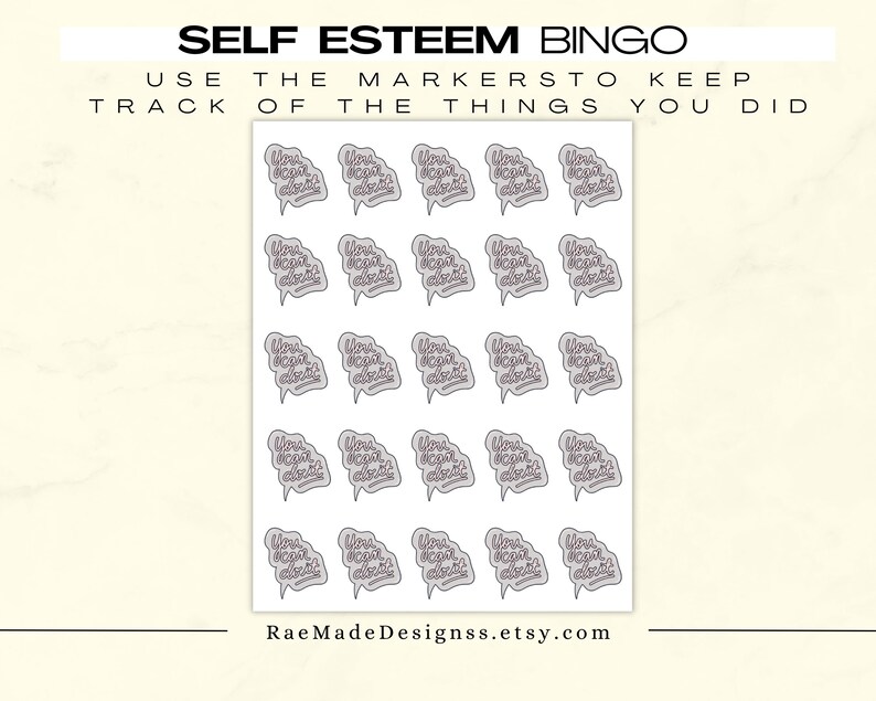 Self Esteem Bingo, Self Care Printable, Self Love Challenge, Love ...