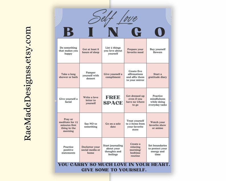Self Love Bingo, Self Care Printable, Mental Health Game, Self Love ...