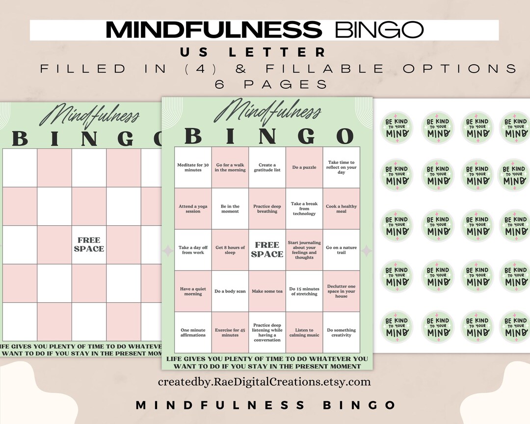 Mindfulness Bingo, Self Care Pdf, Mental Health Game, Well Being ...