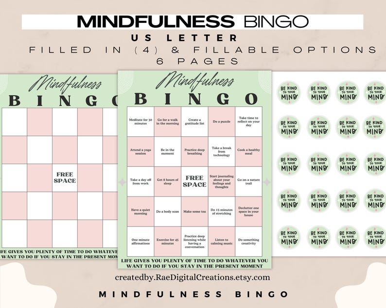 Mindfulness Bingo, Self Care Pdf, Mental Health Game, Well Being ...
