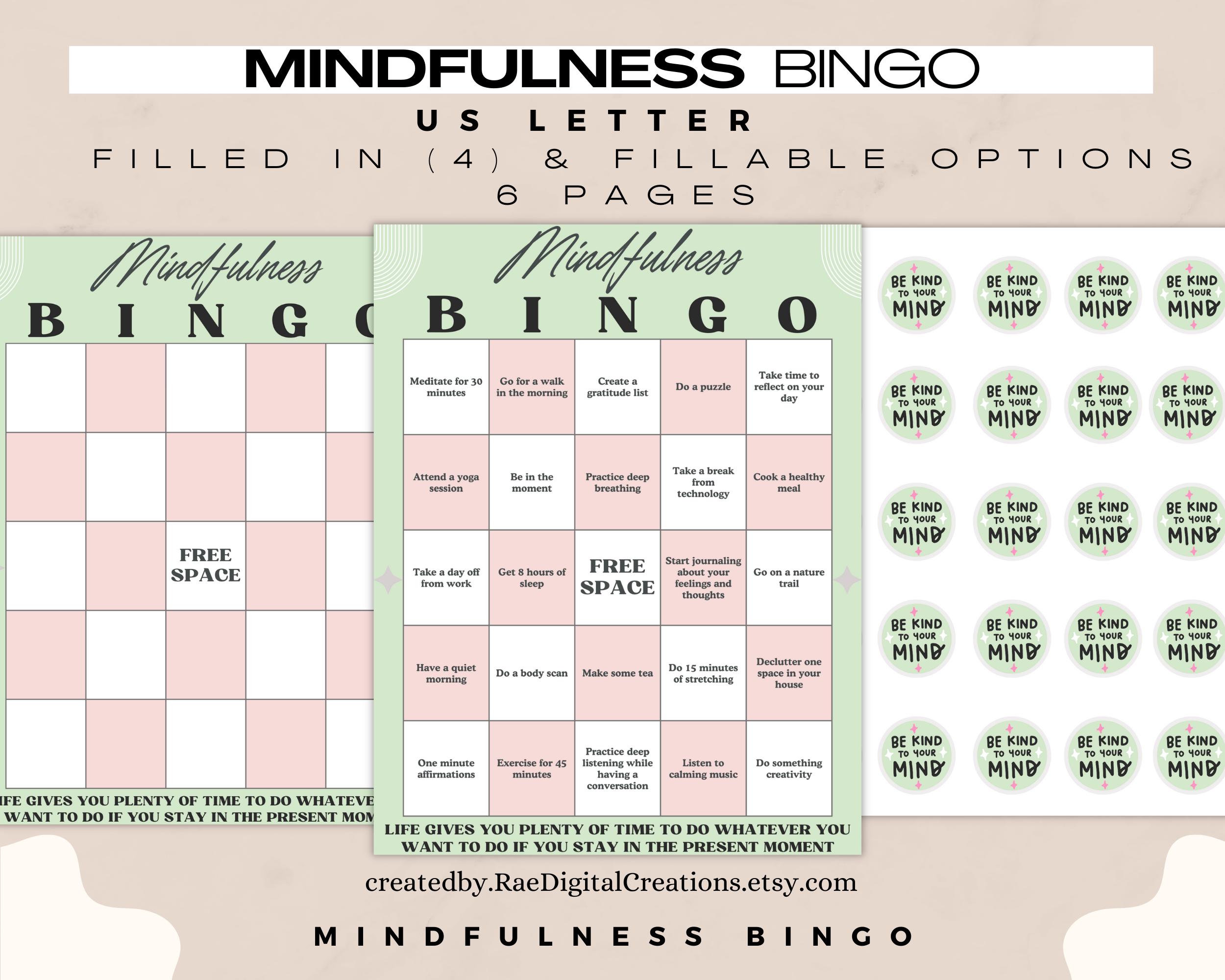 Mindfulness Bingo, Self Care Pdf, Mental Health Game, Well Being ...