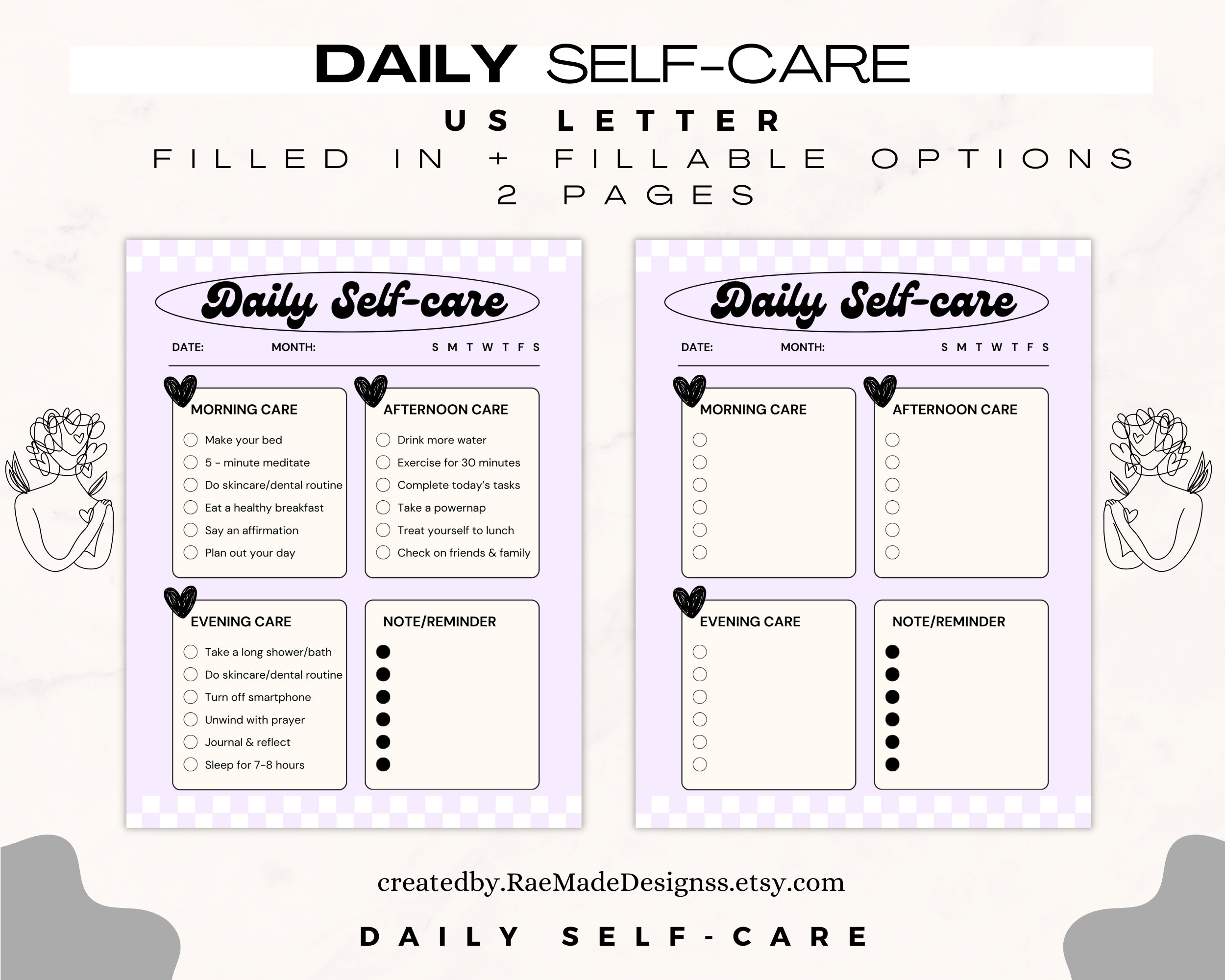 Self Care Checklist, Editable Self Care List, Self Care Printable, Self ...