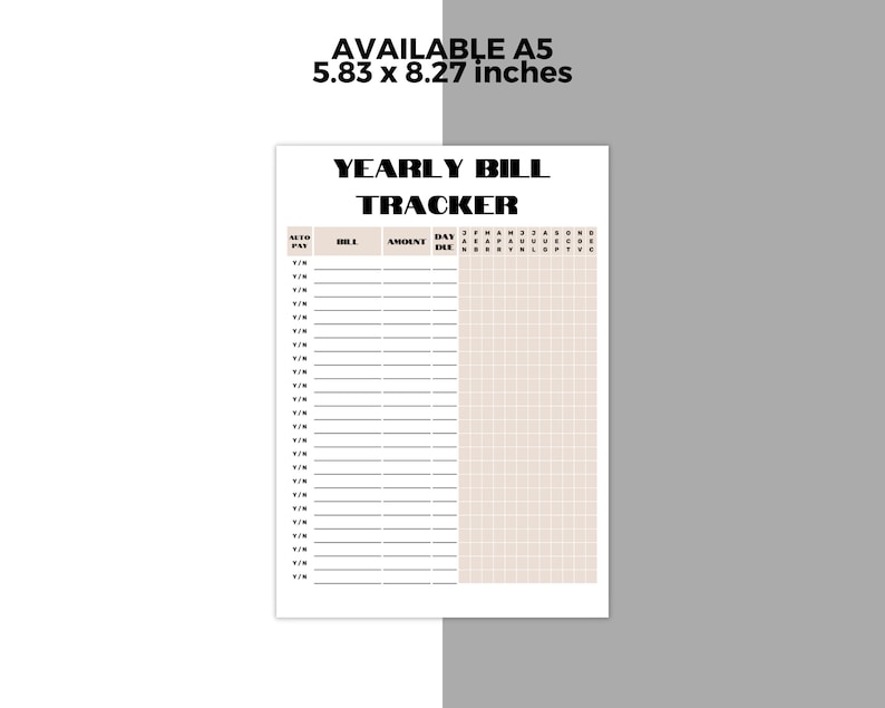 Bill Tracker Printable, Finance Planner, Yearly Bills Log, Monthly ...