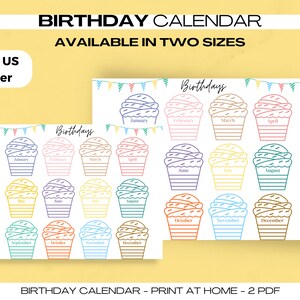 Birthday Printable PDF Calendar | A4 Editable Birthday List | Student ...