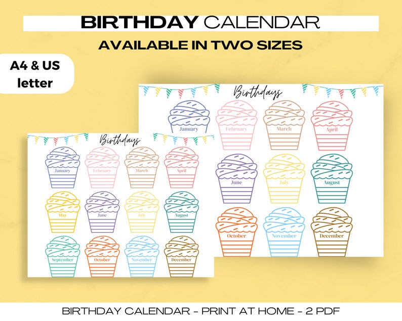 Birthday Printable PDF Calendar | A4 Editable Birthday List | Student ...