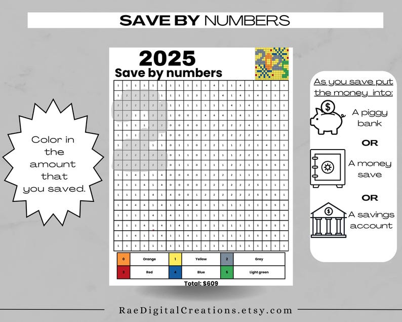 2025 Savings Challenge: Color by Number Printable (PDF) - Etsy