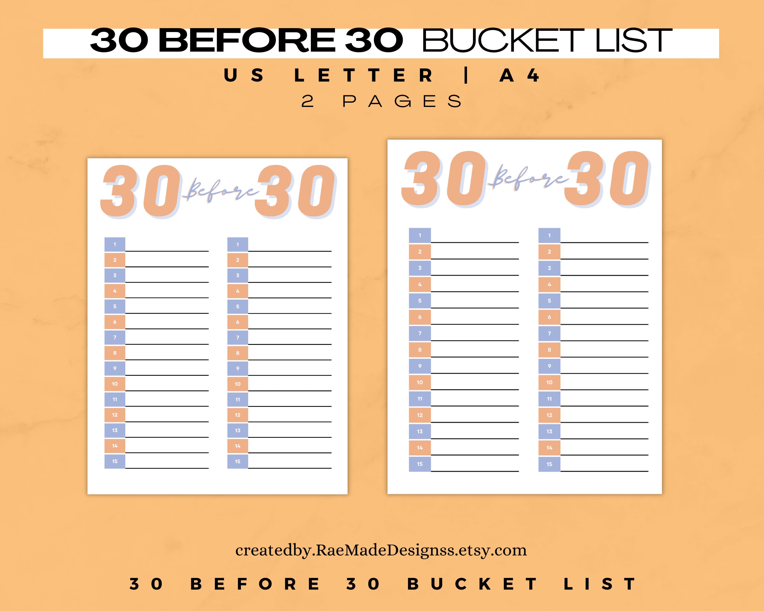 30 Before 30 List, Bucket List, Life Goals Planner, Itinerary Planner ...