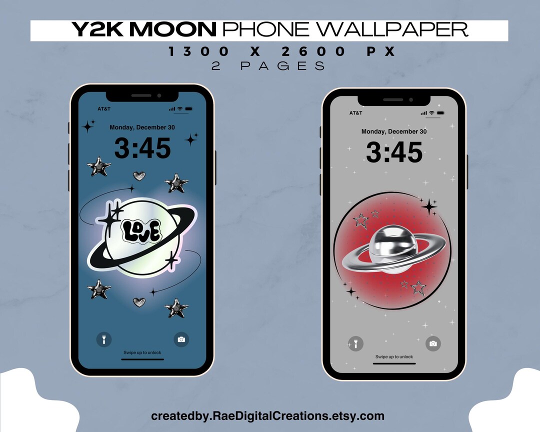 Y2K Moon Phone Wallpaper: Girly Lock Screen Set (digital Download) - Etsy