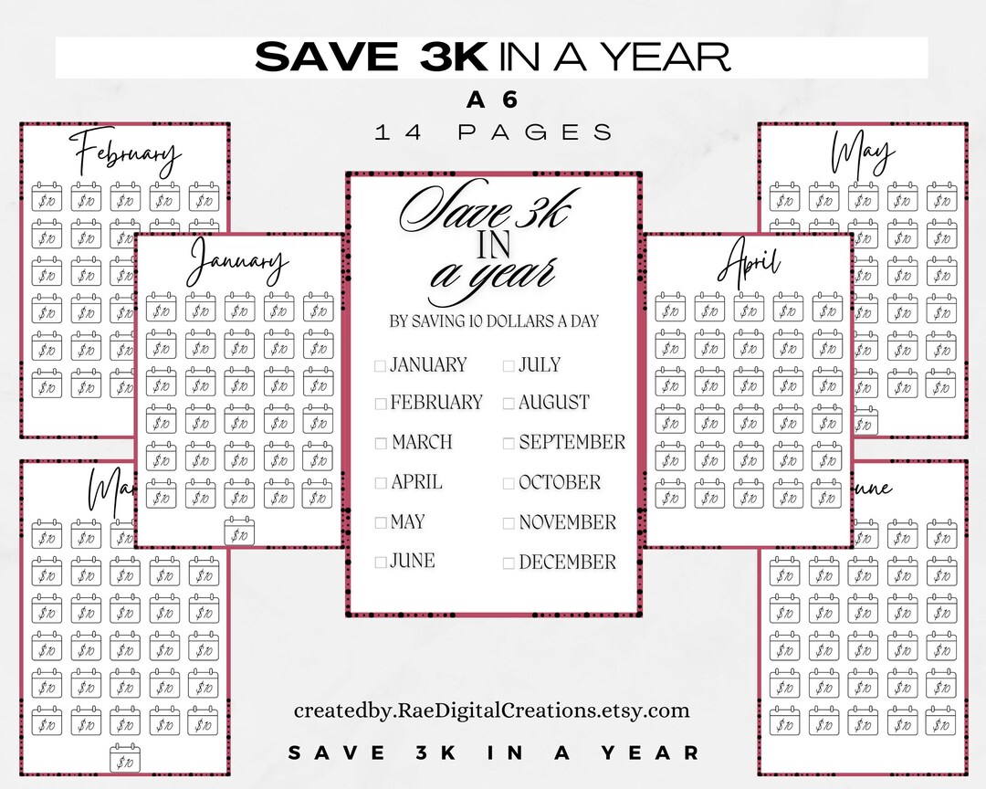 Monthly Savings, Save 3K in a Year, 3K Savings Challenge, A6 Monthly ...