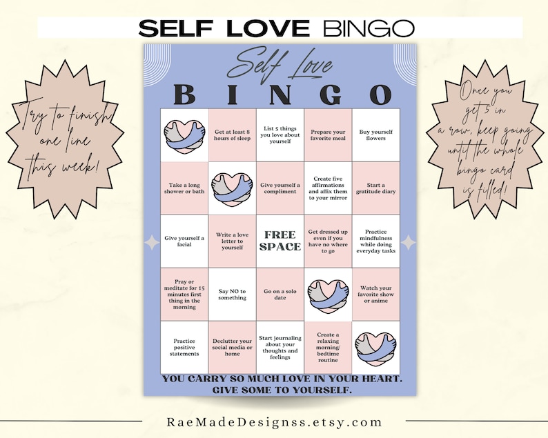 Self Love Bingo, Self Care Printable, Mental Health Game, Self Love ...