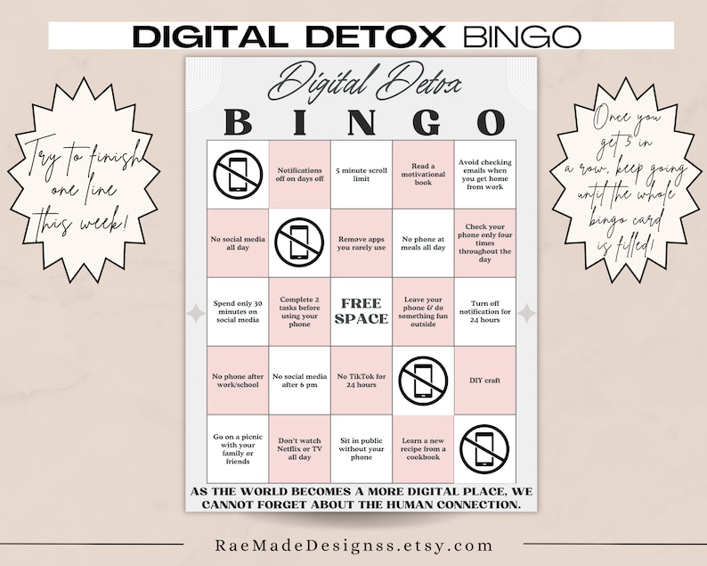 Digital Detox Bingo, Social Media Detox Printable, Digital Detox ...