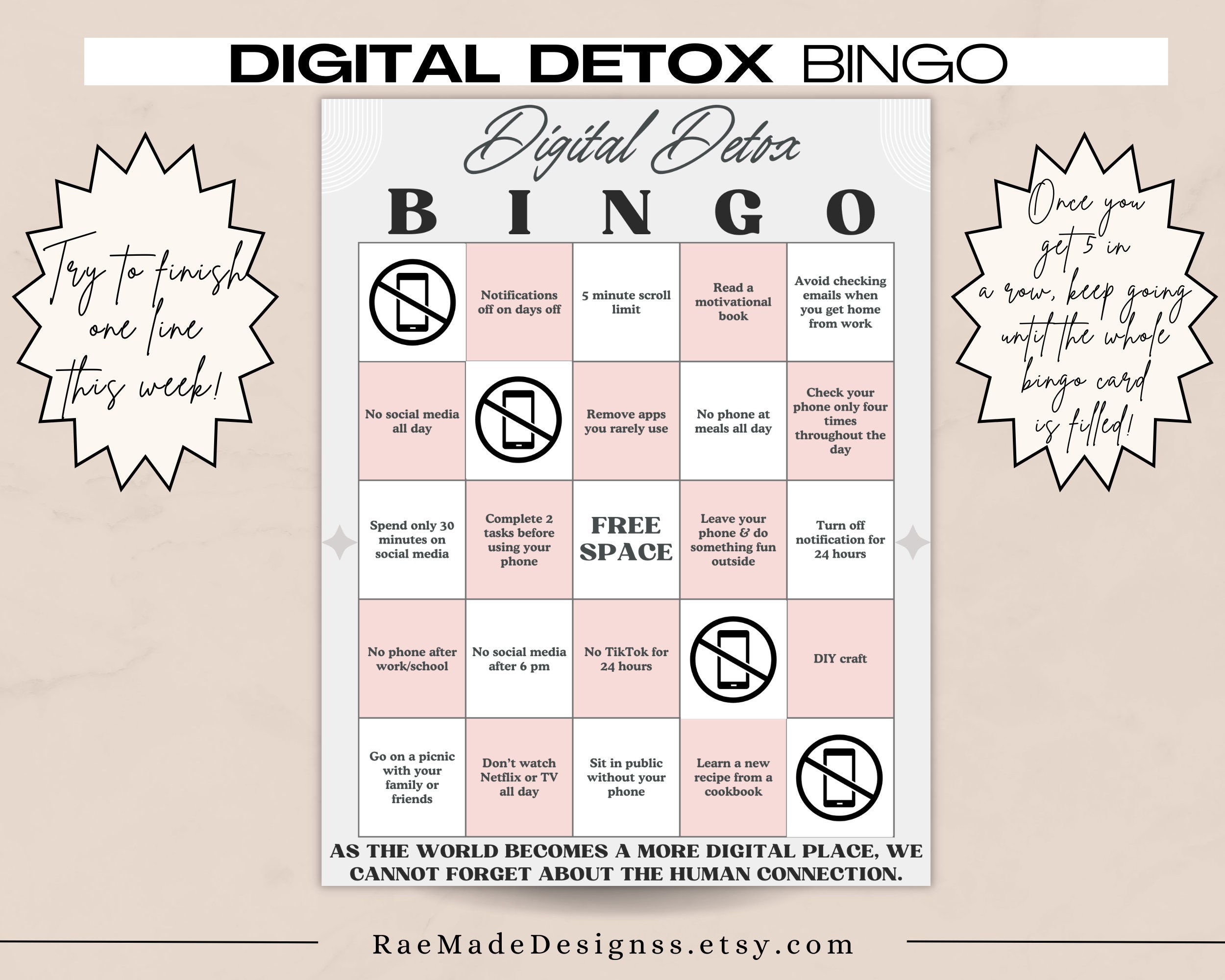 Digital Detox Bingo, Social Media Detox Printable, Digital Detox ...