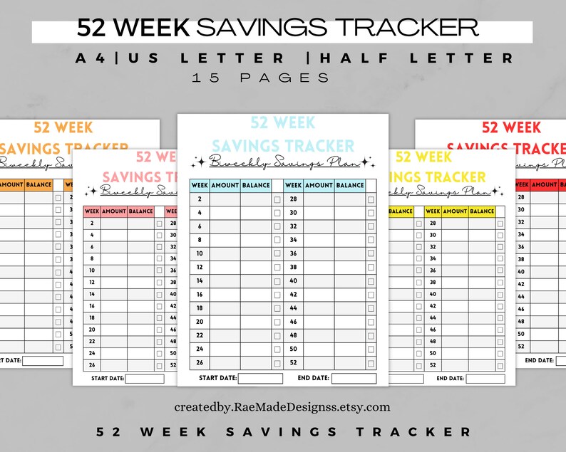 52 Week Savings Tracker, 52 Week Saving Challenge, Save Money Challenge ...