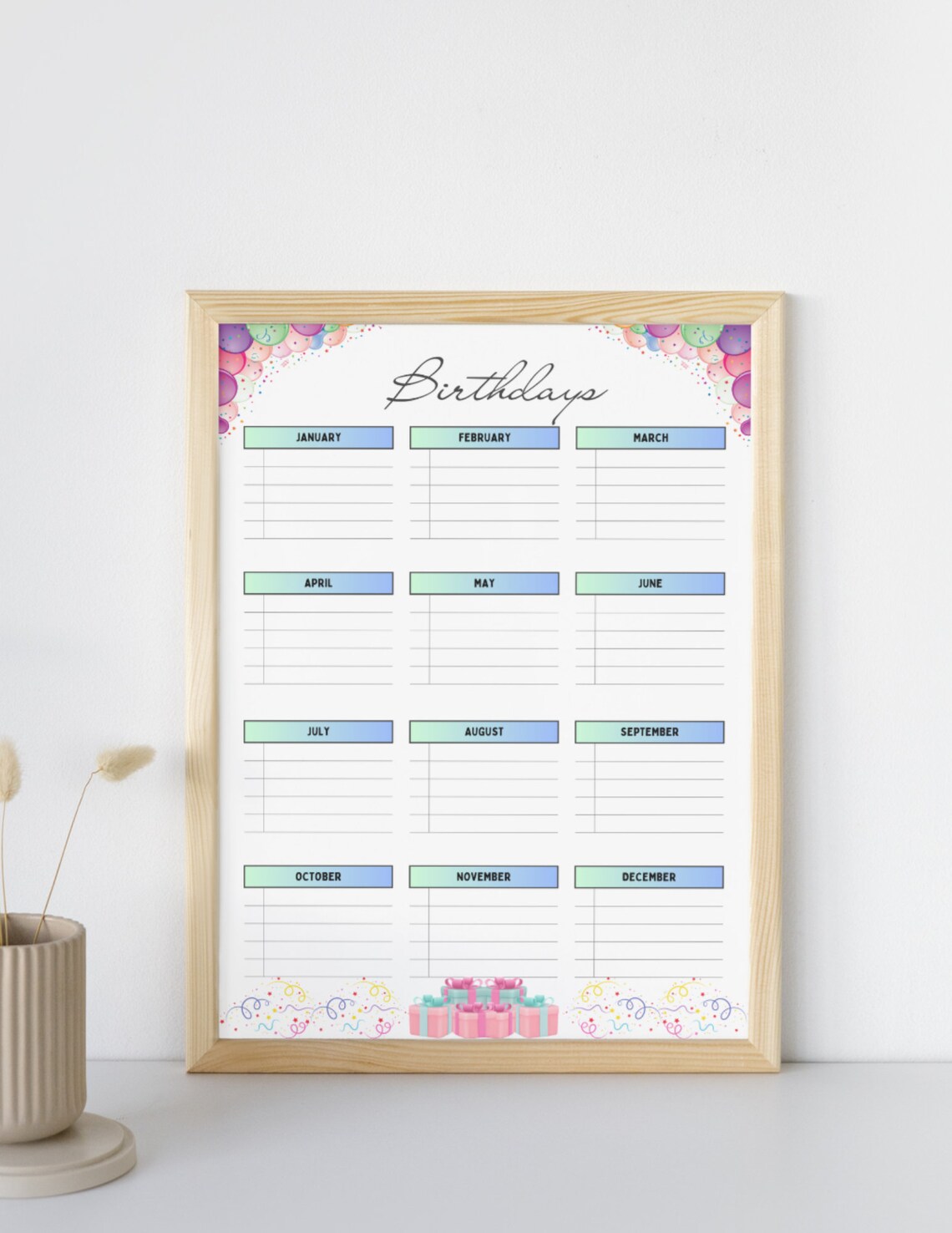 Birthday Printable PDF Calendar | A4 Editable Birthday List | Student ...