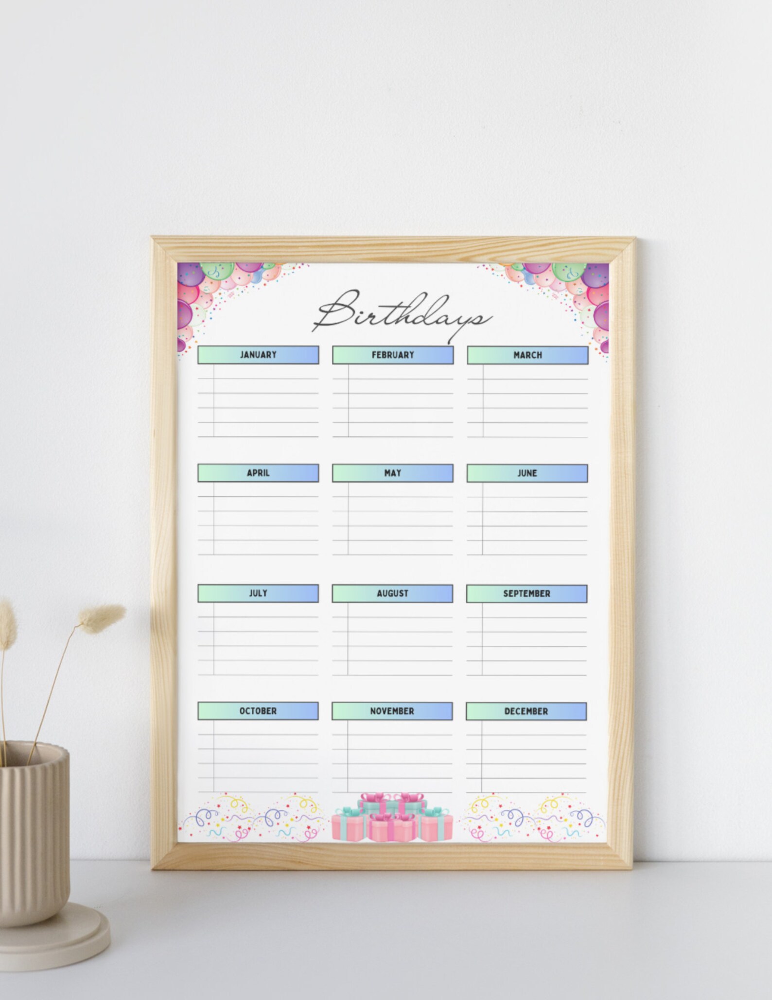 Birthday Printable PDF Calendar | A4 Editable Birthday List | Student ...