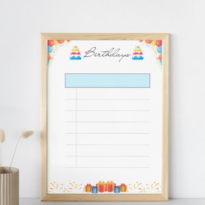 Birthday Printable PDF Calendar | A4 Editable Birthday List | Student ...