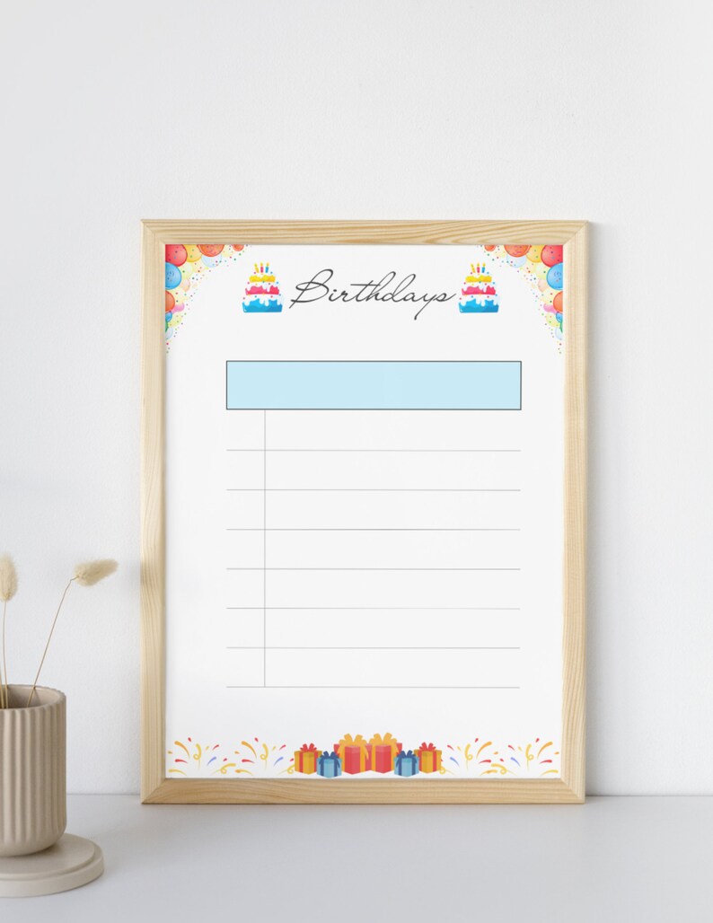Birthday Printable PDF Calendar | A4 Editable Birthday List | Student ...