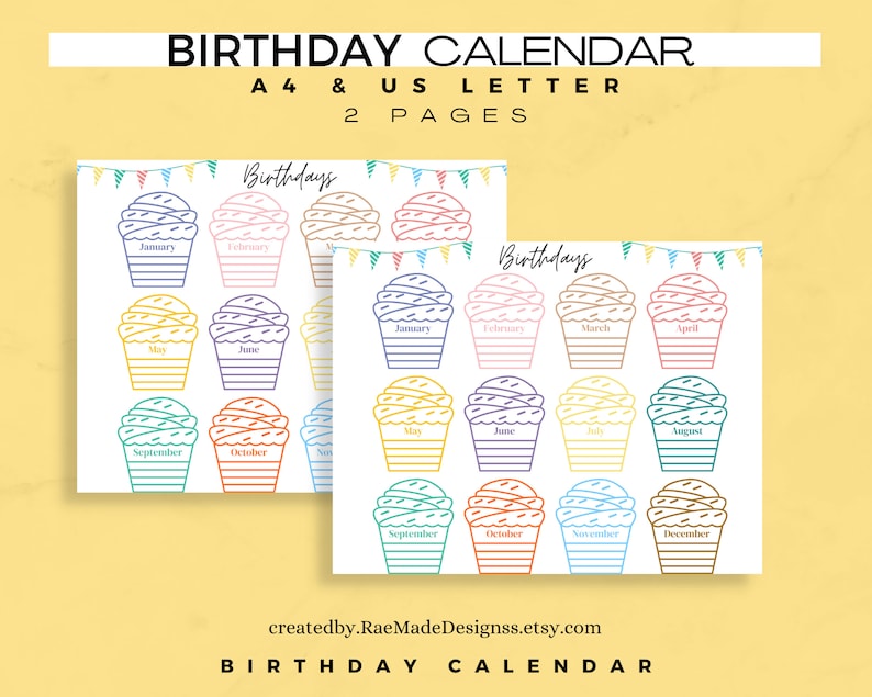 Birthday Printable PDF Calendar | A4 Editable Birthday List | Student ...