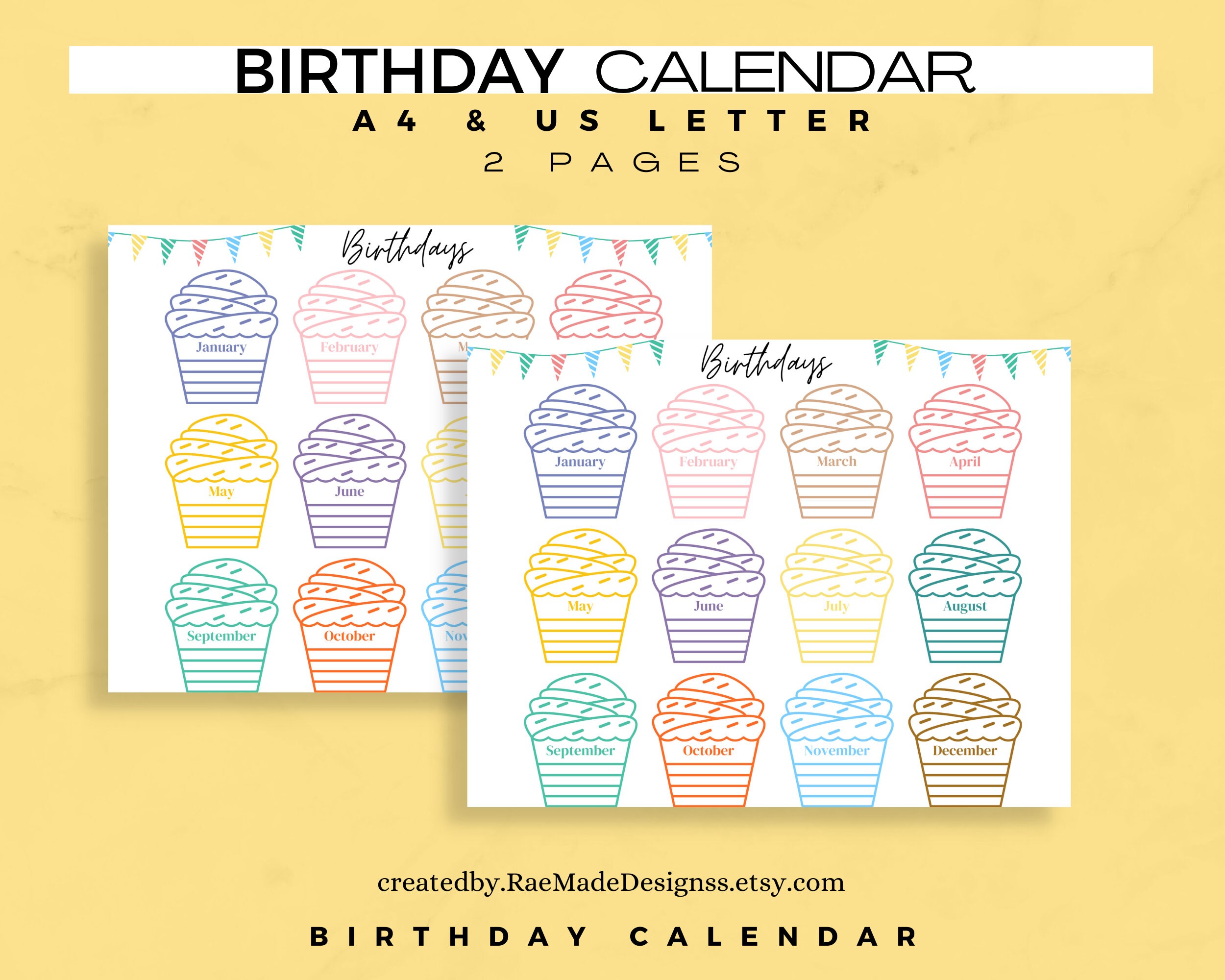 Birthday Printable PDF Calendar | A4 Editable Birthday List | Student ...