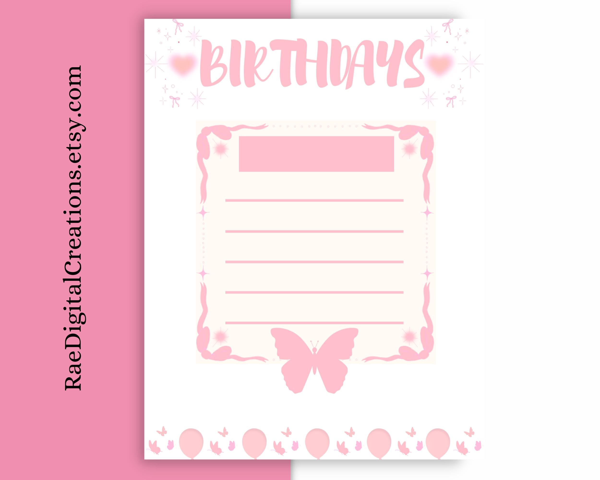 Birthday Printable PDF Calendar, A4 Editable Birthday List, Student ...