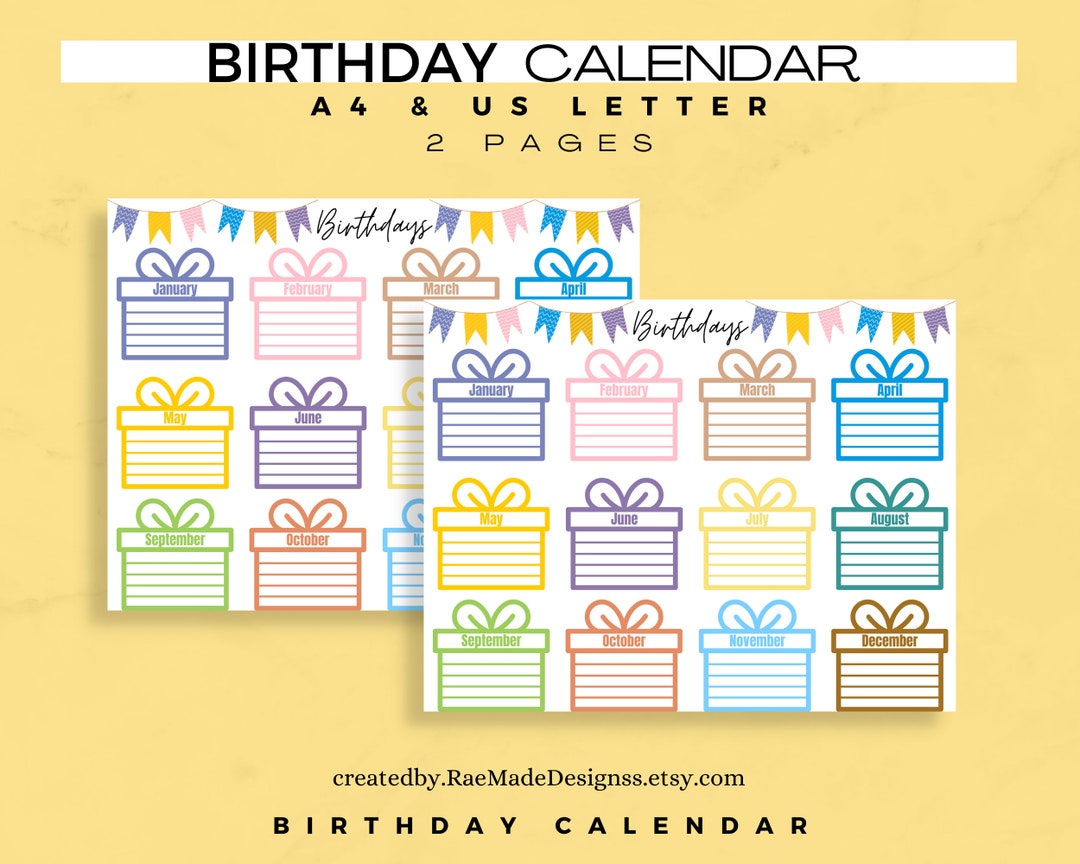 Birthday Printable PDF Calendar | A4 Editable Birthday List | Student ...
