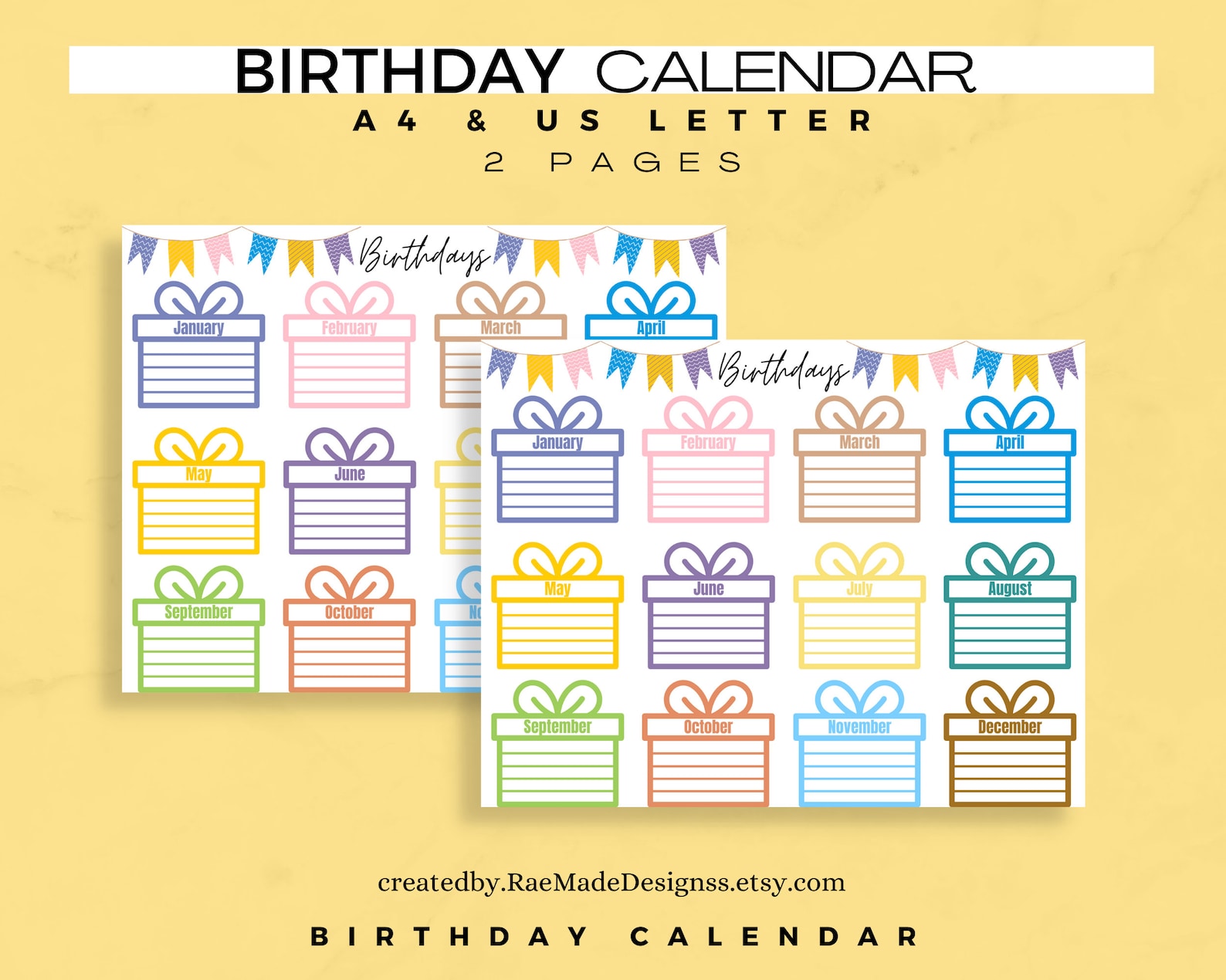 Birthday Printable PDF Calendar | A4 Editable Birthday List | Student ...
