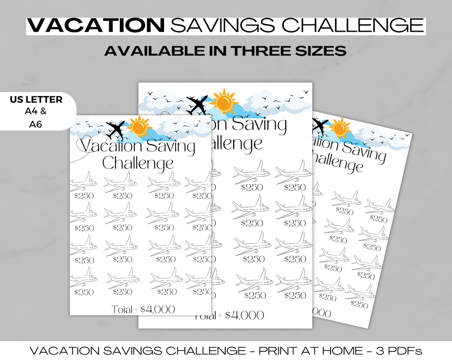Vacation Saving Challenge, Travel Savings Fund, Save Money Challenge ...