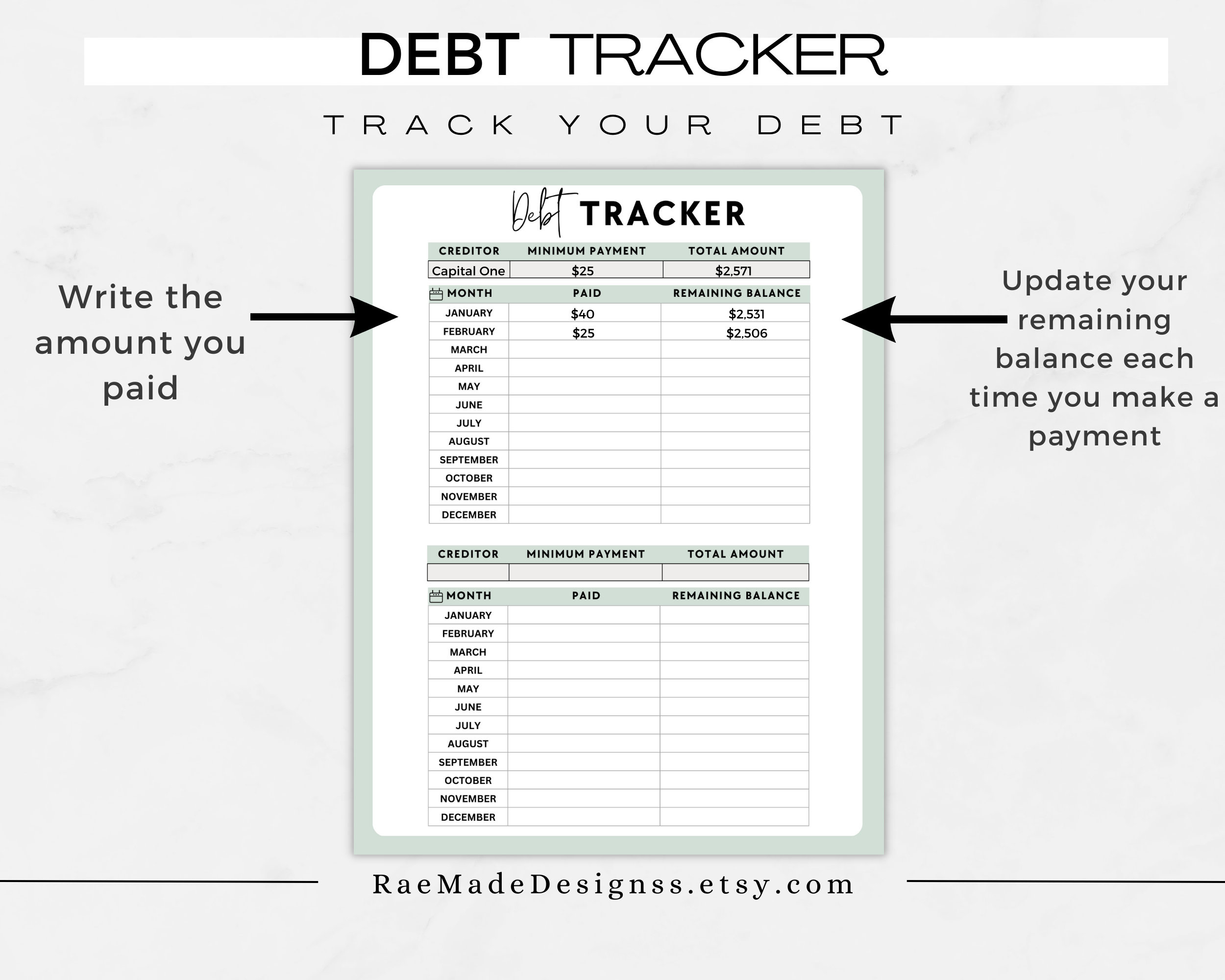 Debt Tracker Printable, Credit Card Planner, Finance Planner, Budget ...