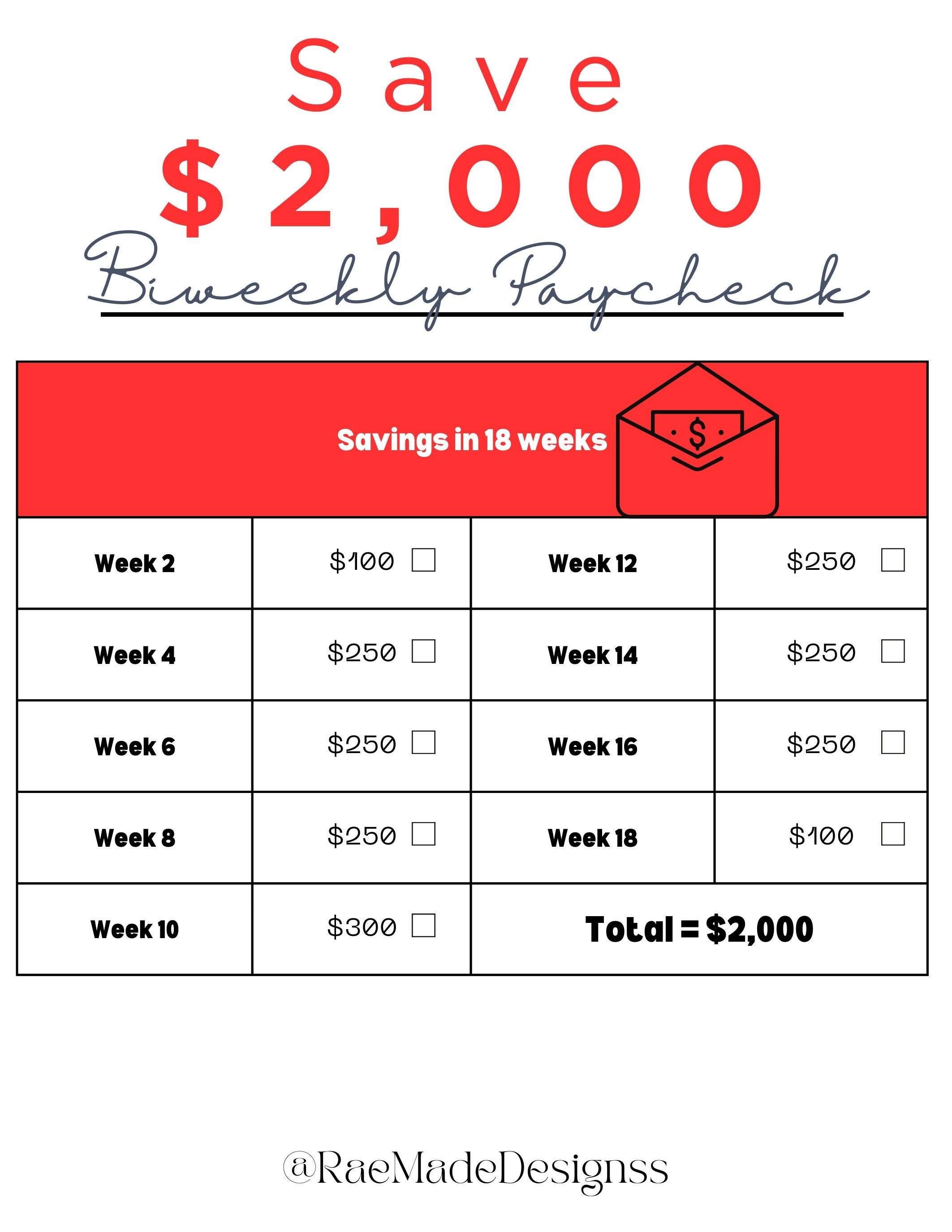 2K Biweekly Paycheck, Money Challenge, 2k Savings Challenge, Paycheck ...