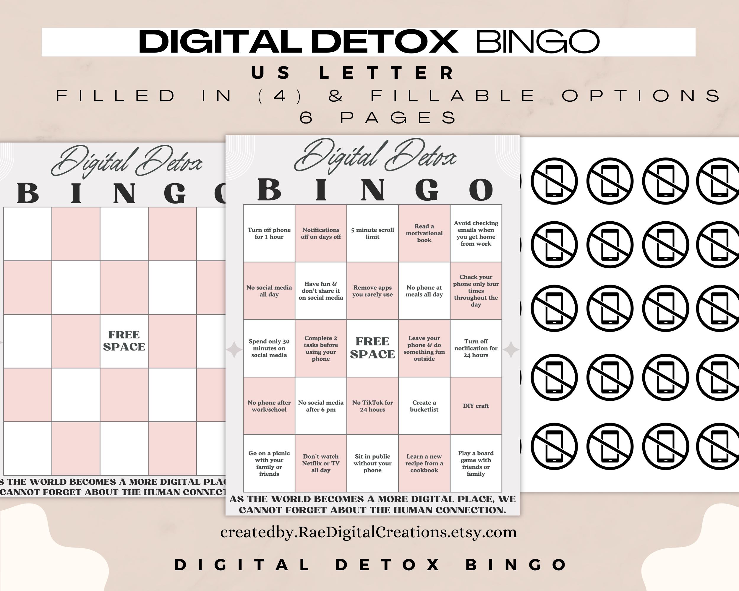 Digital Detox Bingo, Social Media Detox Printable, Digital Detox ...