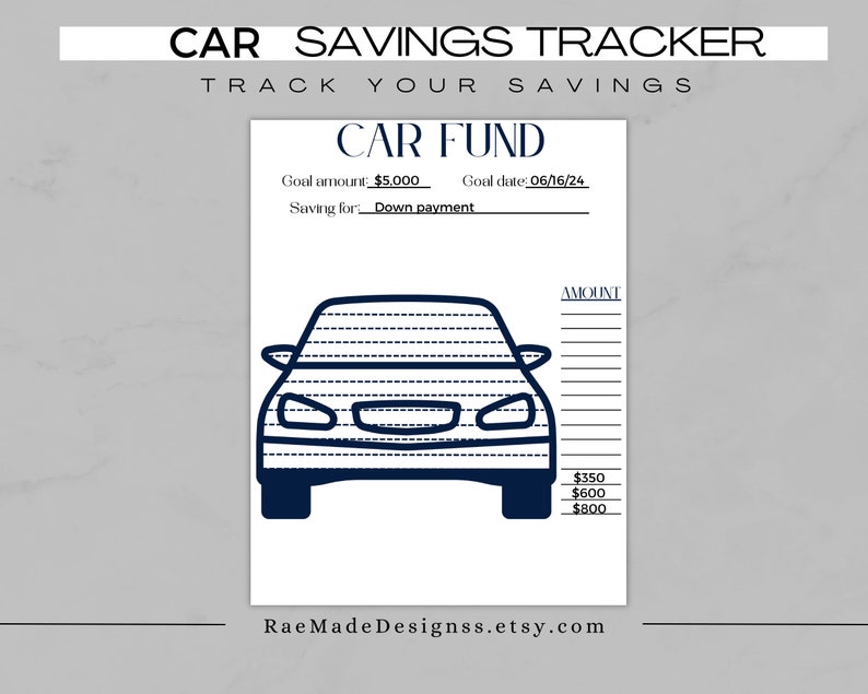 Car Savings Tracker, Savings Log, Car Down Payment Tracker Printable ...