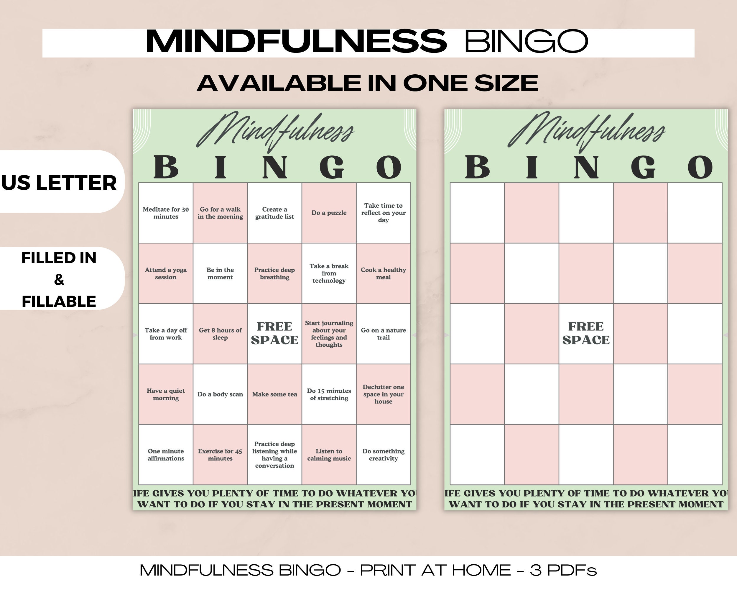 Mindfulness Bingo, Self Care Pdf, Mental Health Game, Well Being ...