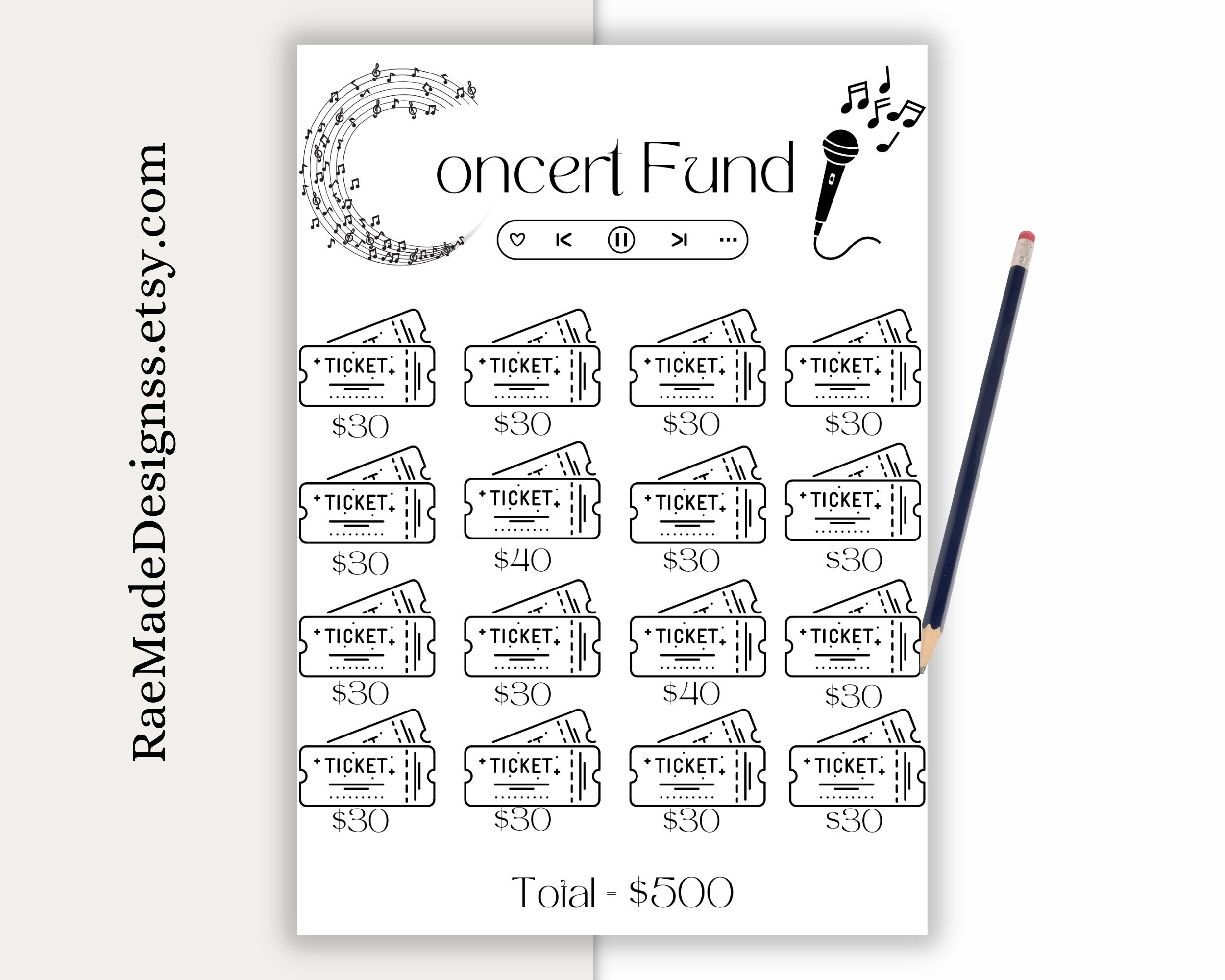 Concert Saving Challenge, Concert Savings Fund, Save Money Challenge ...