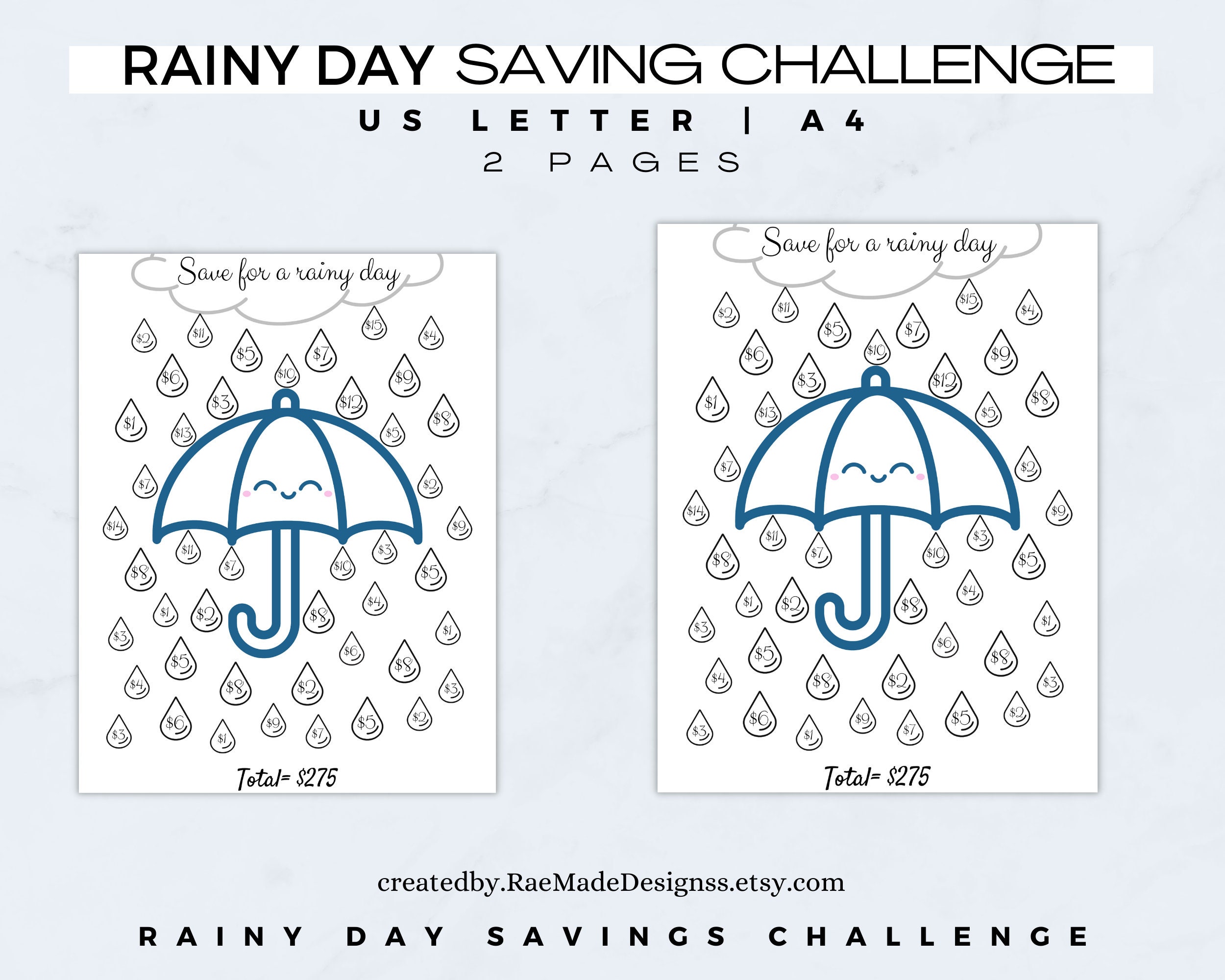 Rainy Day Saving Challenge, Emergency Savings Fund, Save Money ...