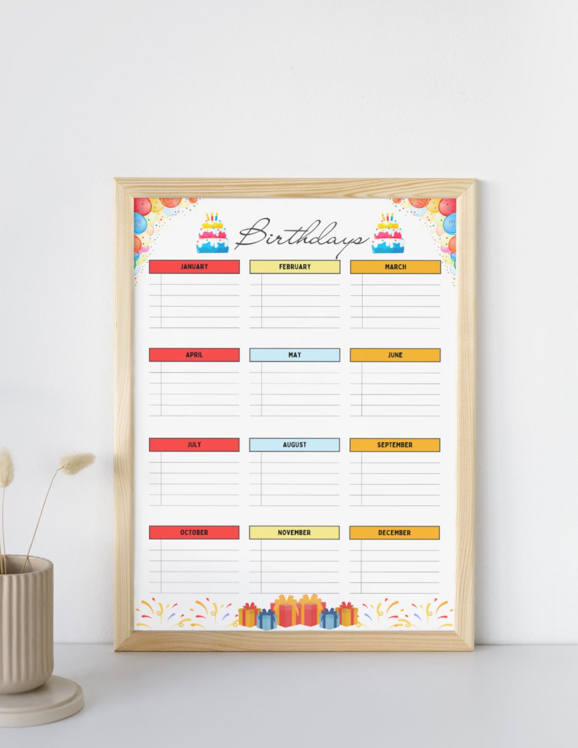 Birthday Printable PDF Calendar | A4 Editable Birthday List | Student ...