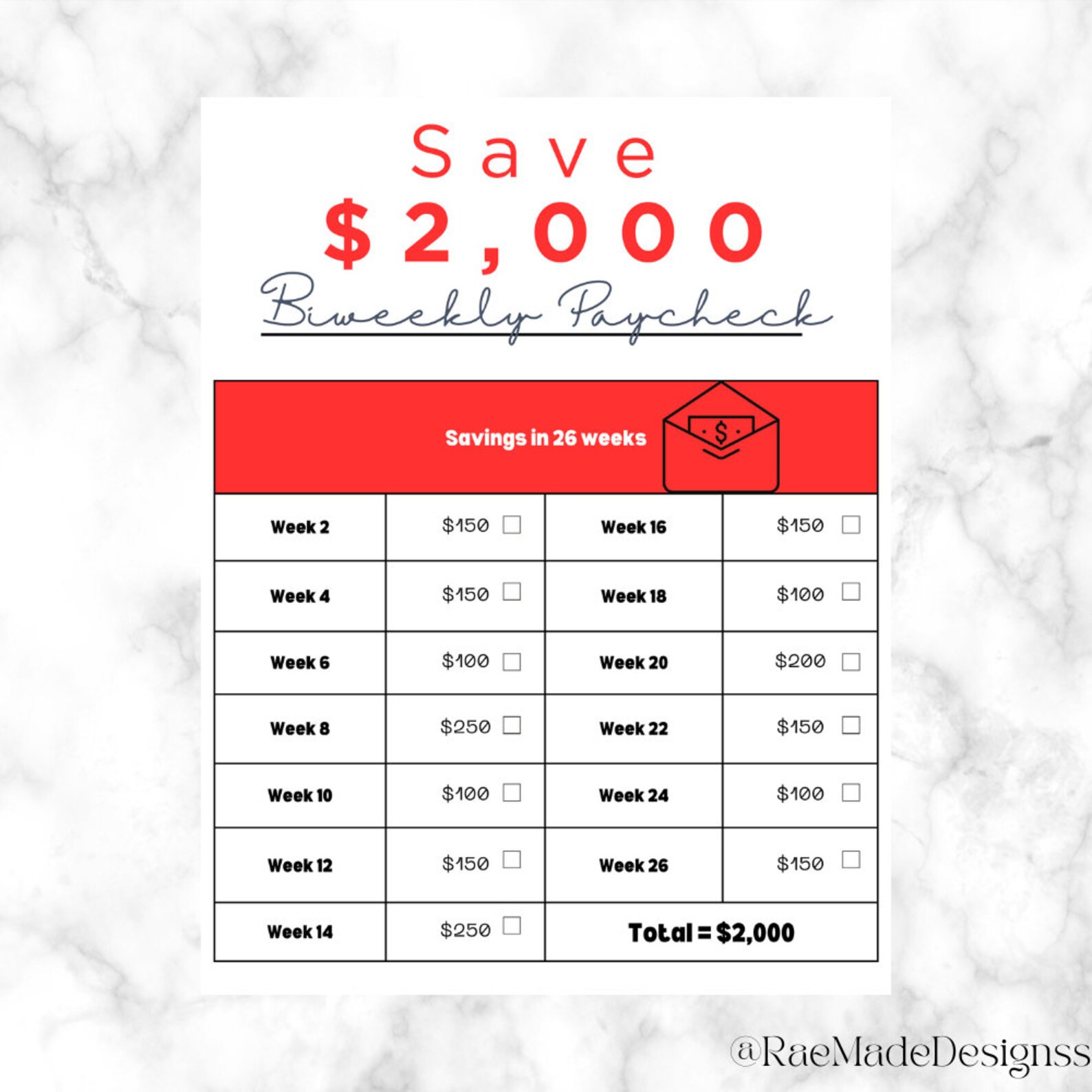 2K Biweekly Paycheck, Money Challenge, 2k Savings Challenge, Paycheck ...