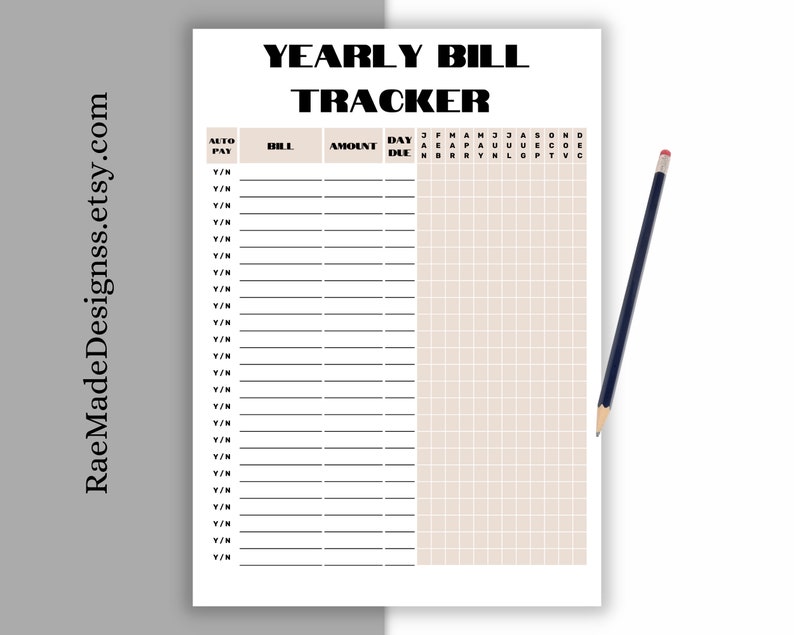 Bill Tracker Printable, Finance Planner, Yearly Bills Log, Monthly ...