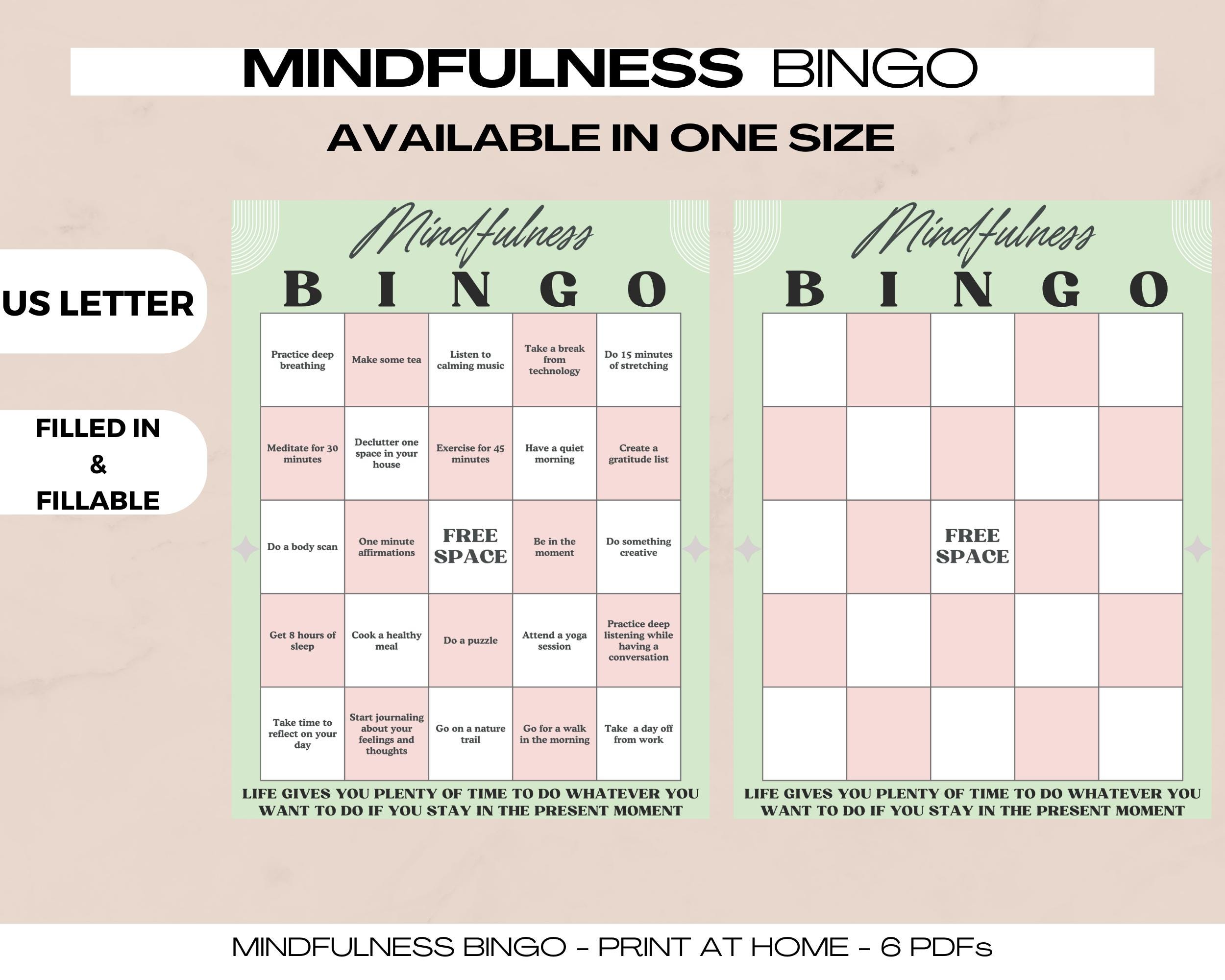 Mindfulness Bingo, Self Care Pdf, Mental Health Game, Well Being ...