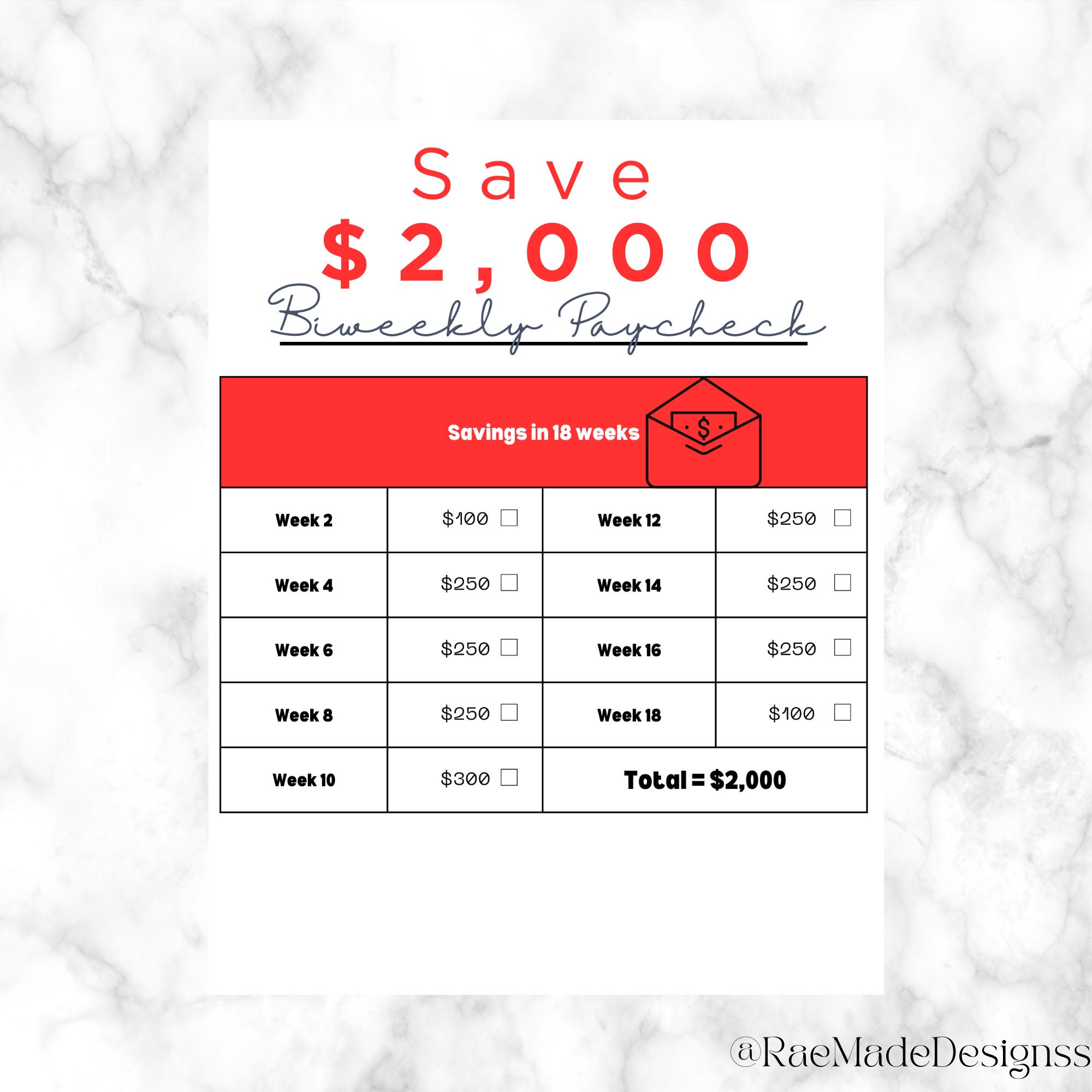 2K Biweekly Paycheck, Money Challenge, 2k Savings Challenge, Paycheck ...