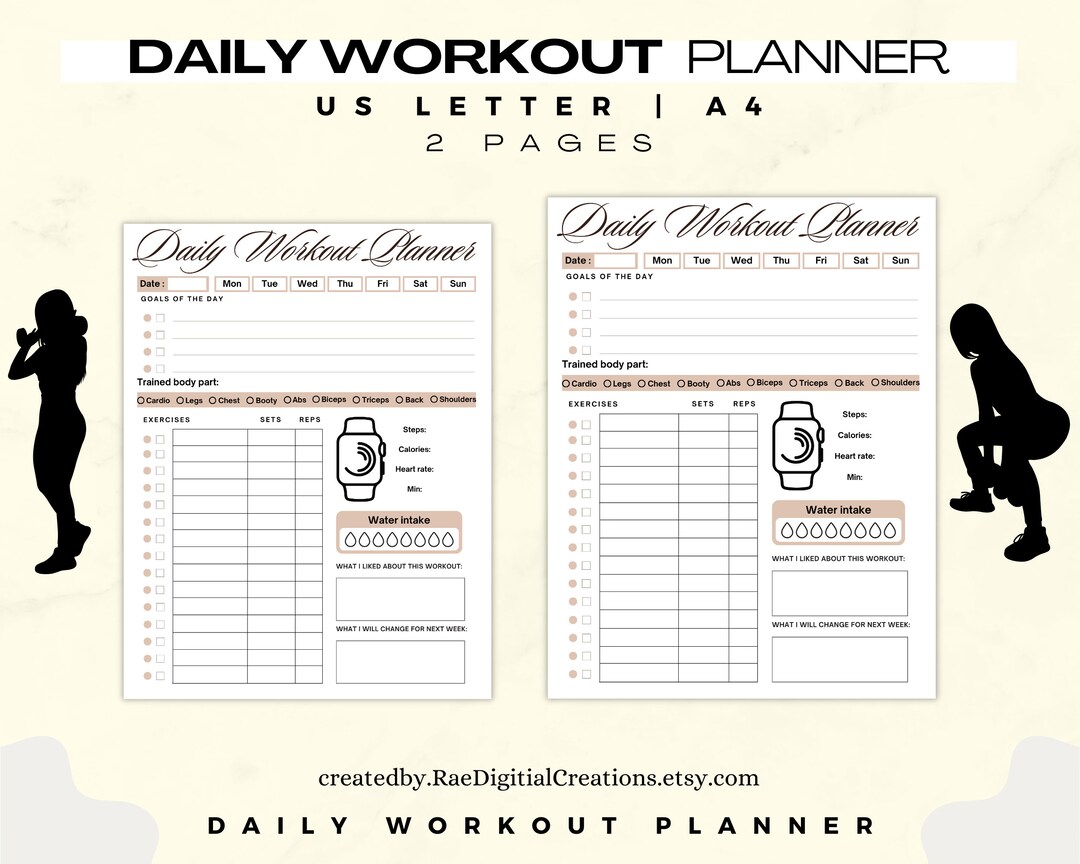 Workout Planner, Fitness Log, Exercise Template, Goal Setting, Daily ...