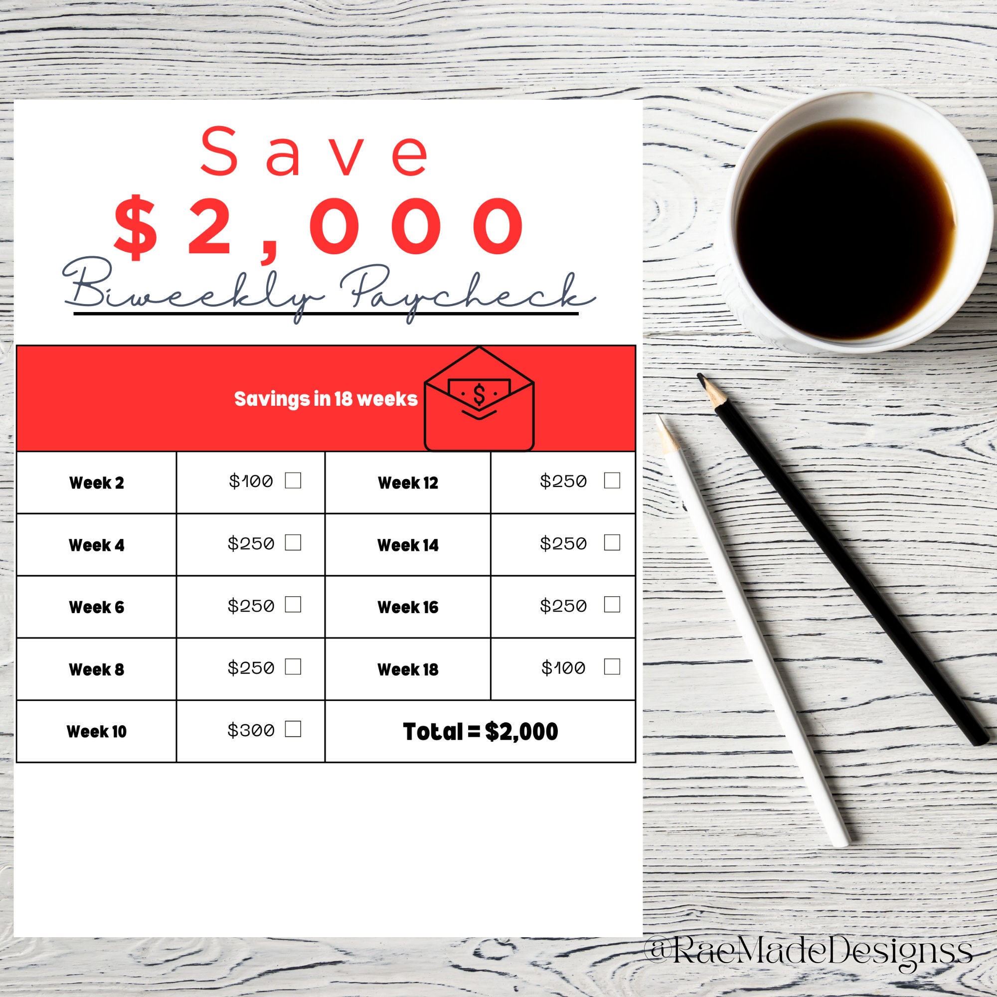 2K Biweekly Paycheck, Money Challenge, 2k Savings Challenge, Paycheck ...