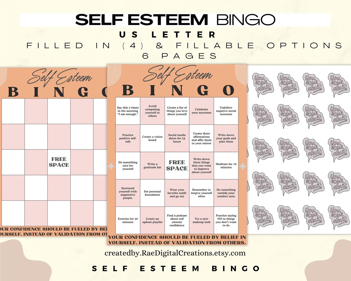 Self Esteem Bingo, Self Care Printable, Self Love Challenge, Love ...