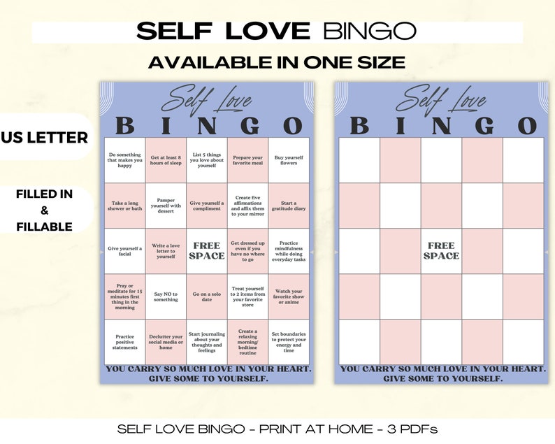 Self Love Bingo, Self Care Printable, Mental Health Game, Self Love ...