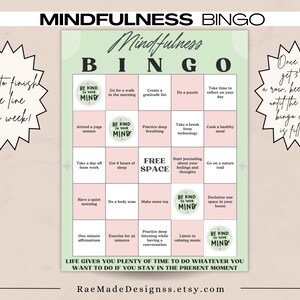 Mindfulness Bingo, Self Care Pdf, Mental Health Game, Well Being ...