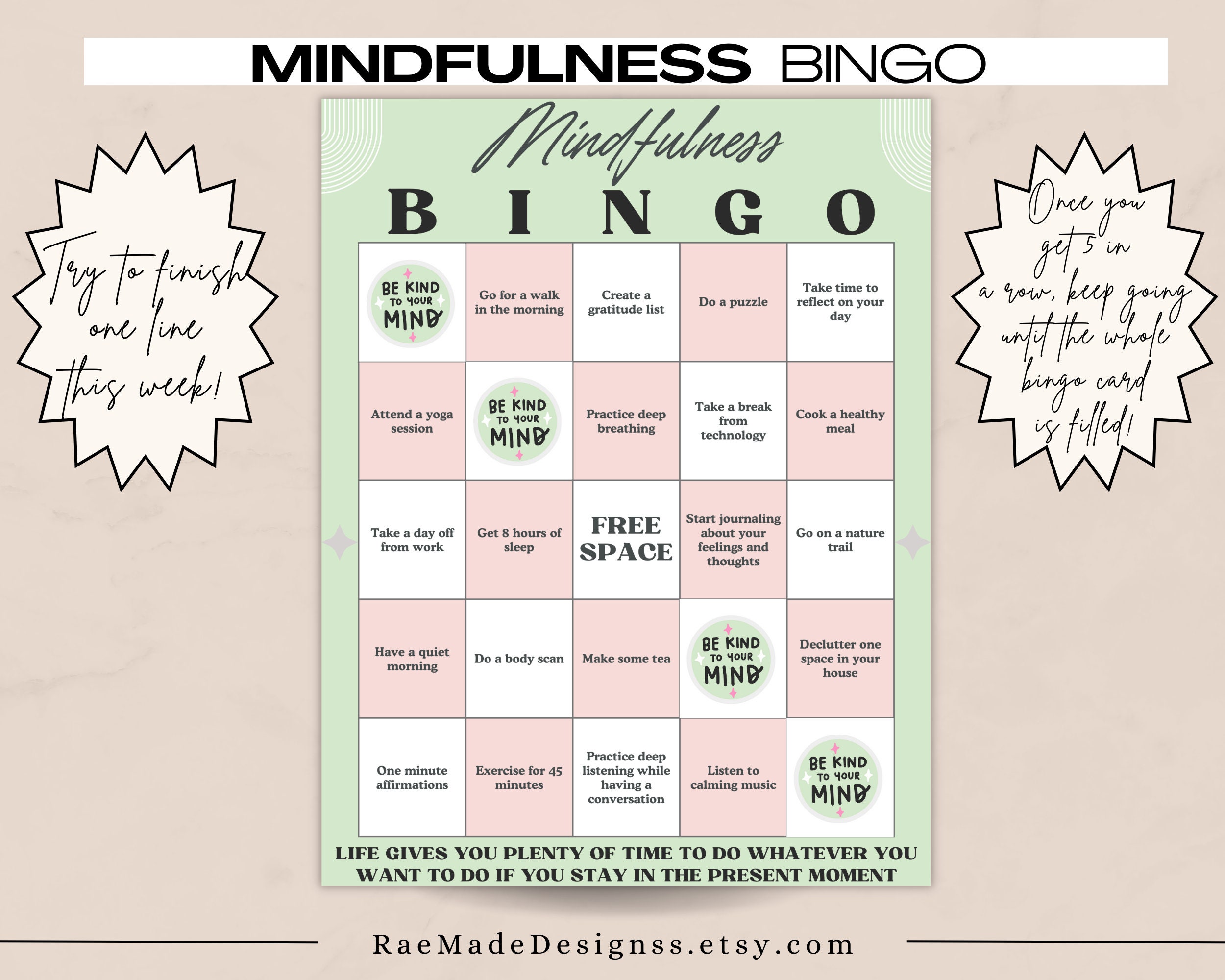 Mindfulness Bingo, Self Care Pdf, Mental Health Game, Well Being ...