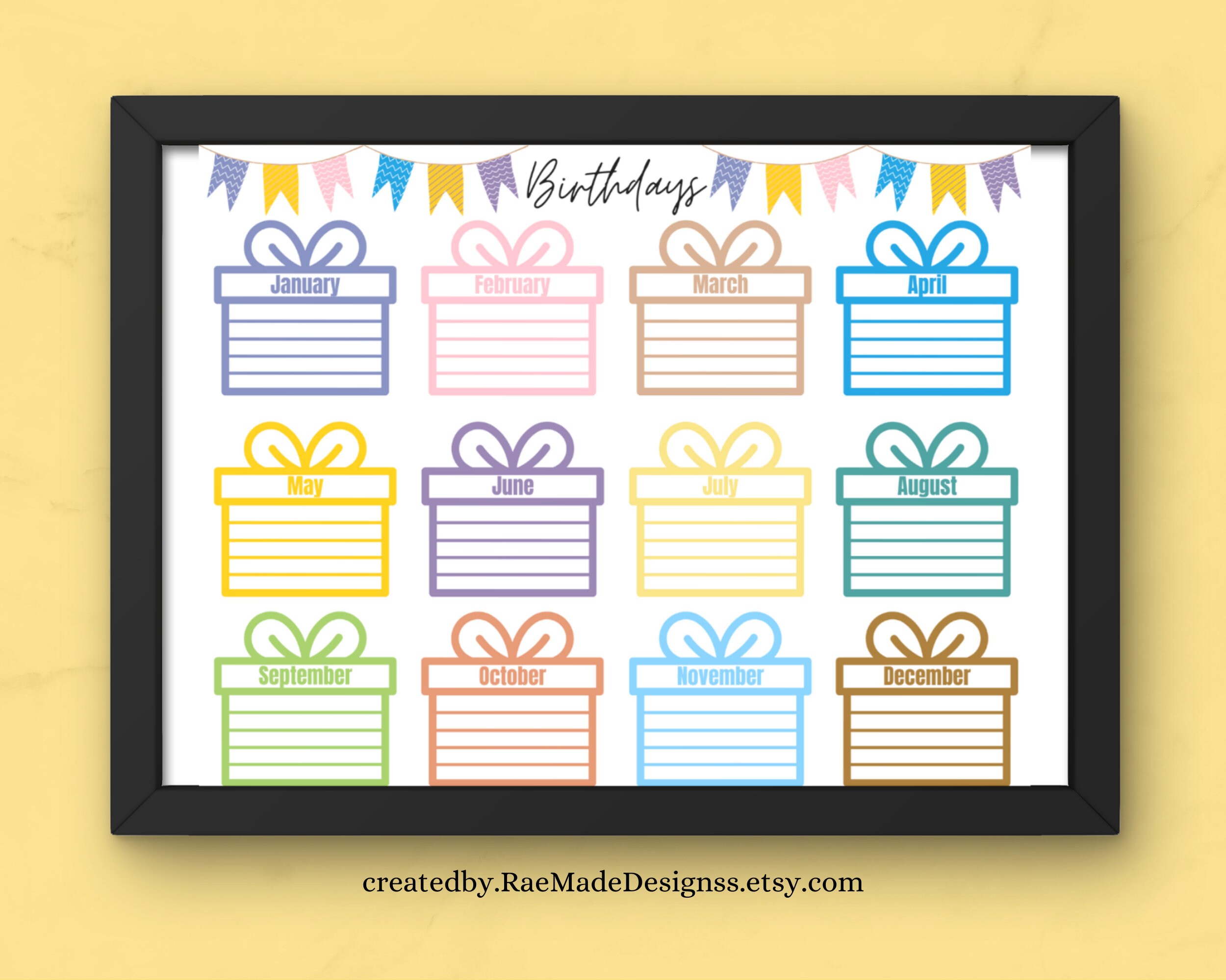 Birthday Printable PDF Calendar | A4 Editable Birthday List | Student ...