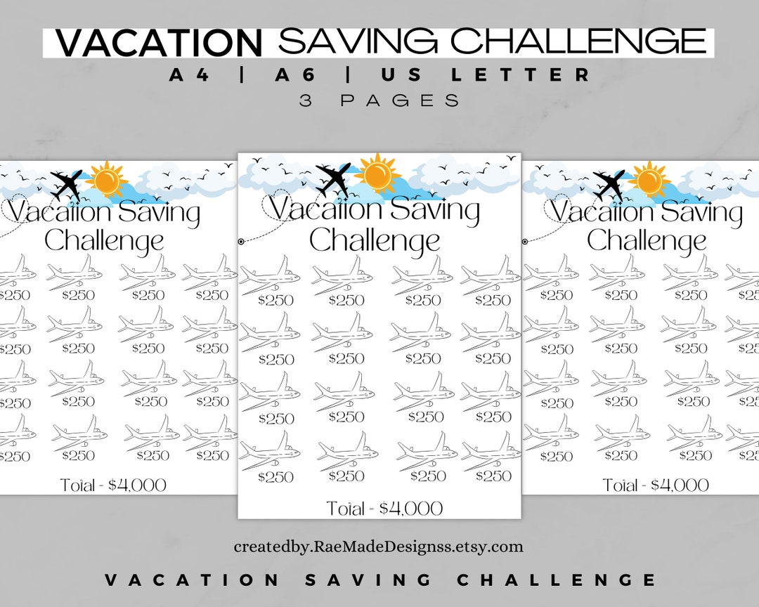 Vacation Saving Challenge, Travel Savings Fund, Save Money Challenge ...